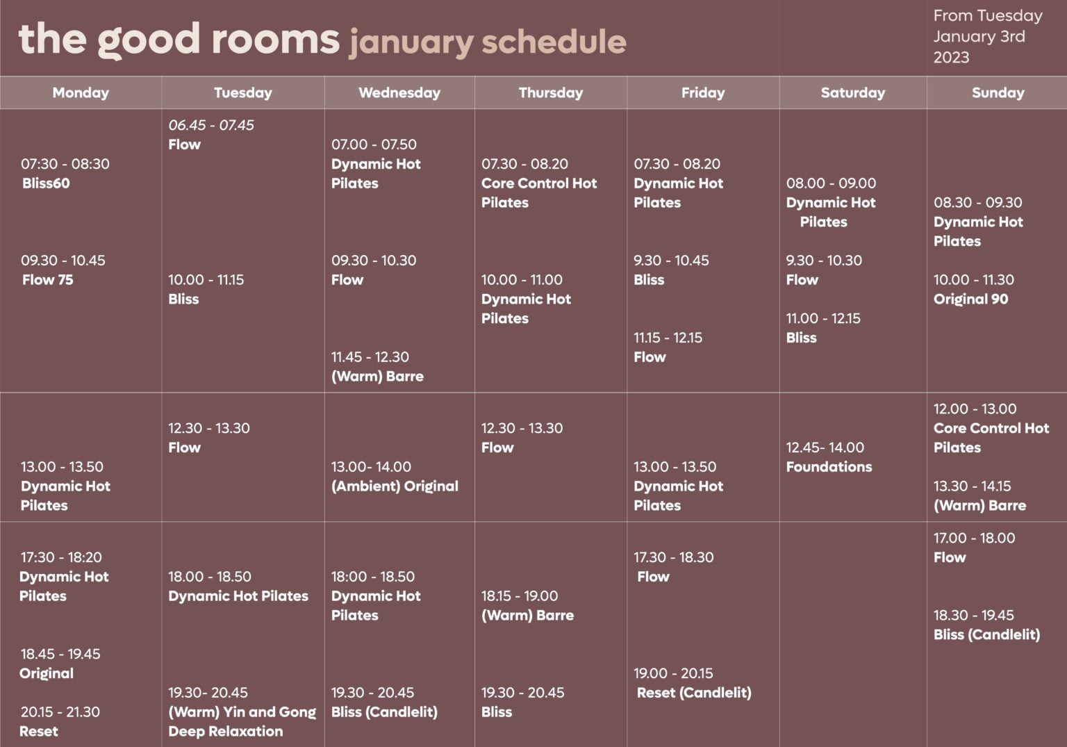 timetable - The Good Rooms