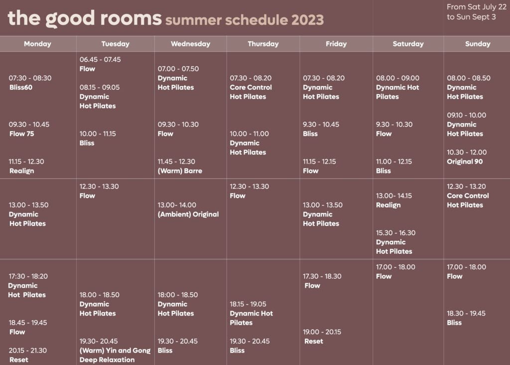 timetable - The Good Rooms
